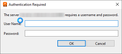 "Authentication Required. The server [...] requires a username and password" window appears in ...