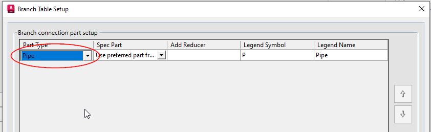 Only pipe is included in the Branch Table Setup of AutoCAD Plant 3D Spec Editor