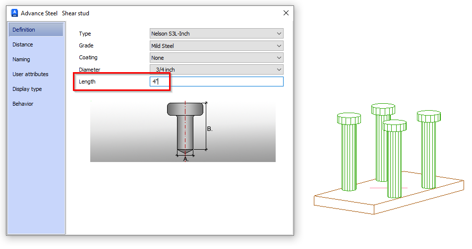 Shear stud heads not shown in the model in Advance Steel