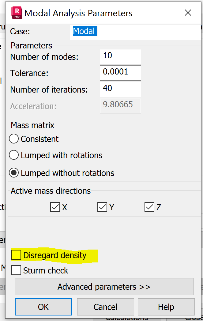 When to decide to use the "Disregard density" option in dynamic analysis in Robot Structural ...