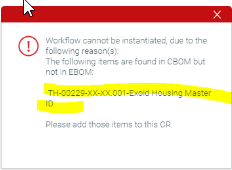 "The following items are found in CBOM but not in EBOM." appears when initiate change request in ...