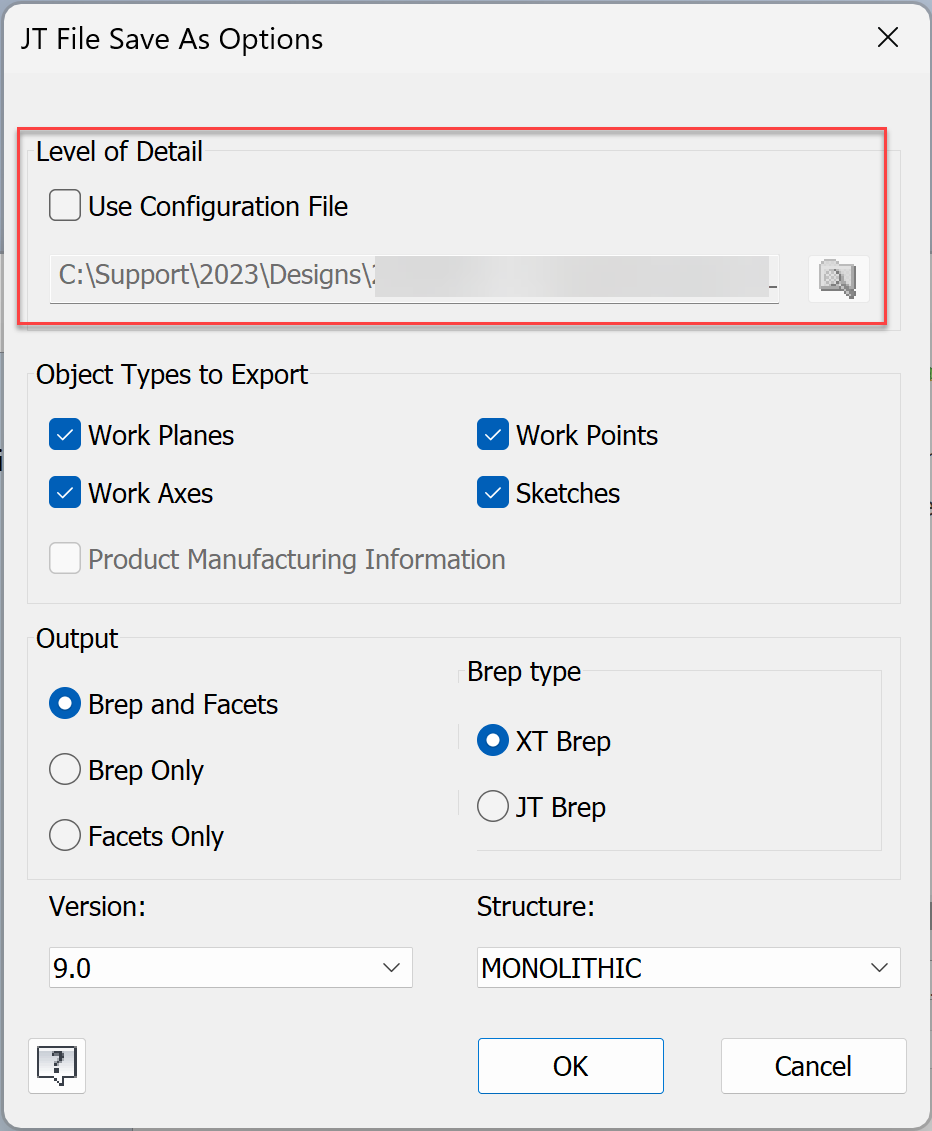 No JT file created when using a specific configuration file during export in Inventor