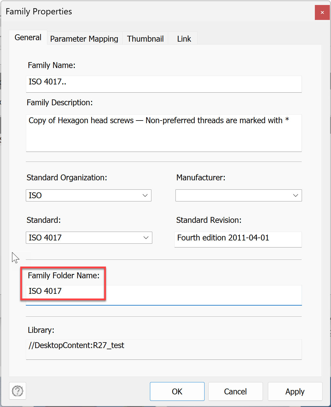 Dot or double dot symbols are saved in Content Center Family properties ...