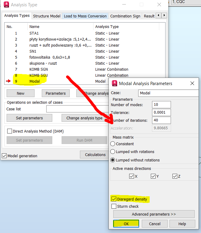 Modal total mass does not correspond to mass converted from load cases for dynamic analysis in ...