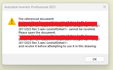 "The referenced document: [file name] cannot be resolved. Please open the document: [file name ...