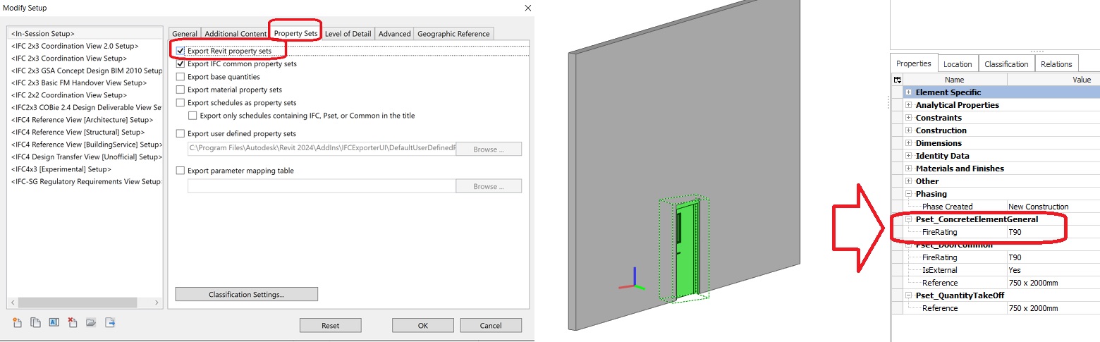Pset_ConcreteElementGeneral exported for IfcDoor in IFC from Revit