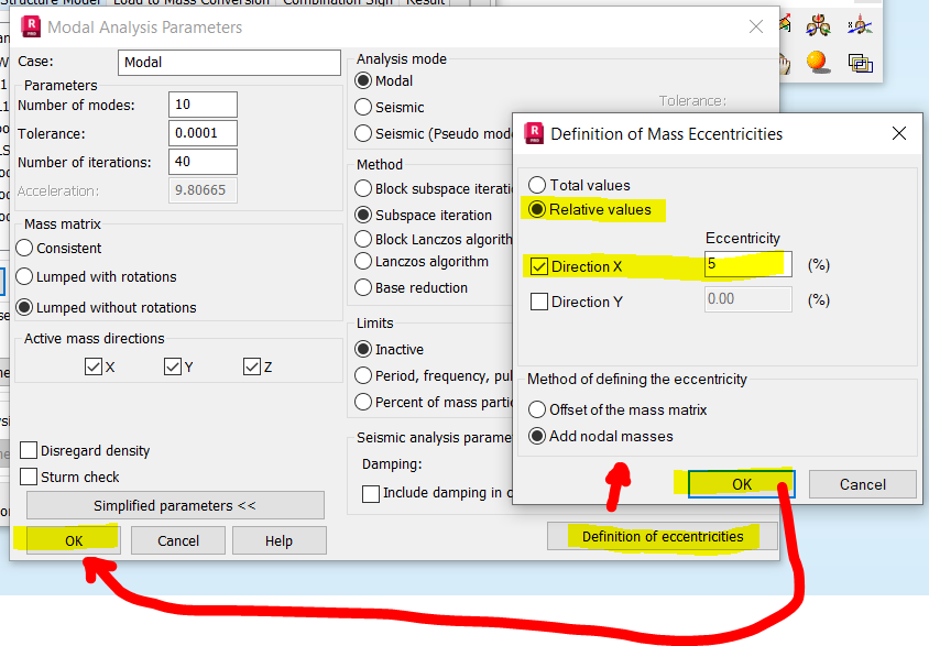 Where additional eccentricity for seismic analysis should be defined in Robot Structural Analysis