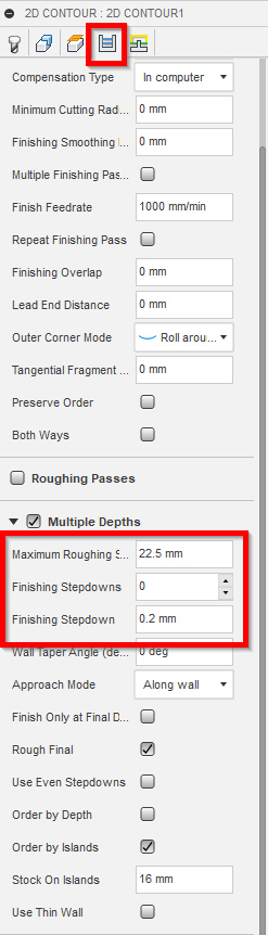 How to adjust the toolpath depth of cut in Fusion.