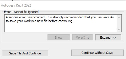 "A serious error has occurred... The family could not be loaded into project" when loading a ...