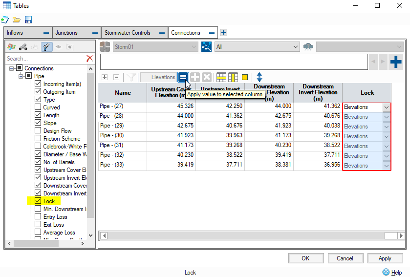 是否可以在 InfoDrainage 中同时锁定或解锁所有管道？