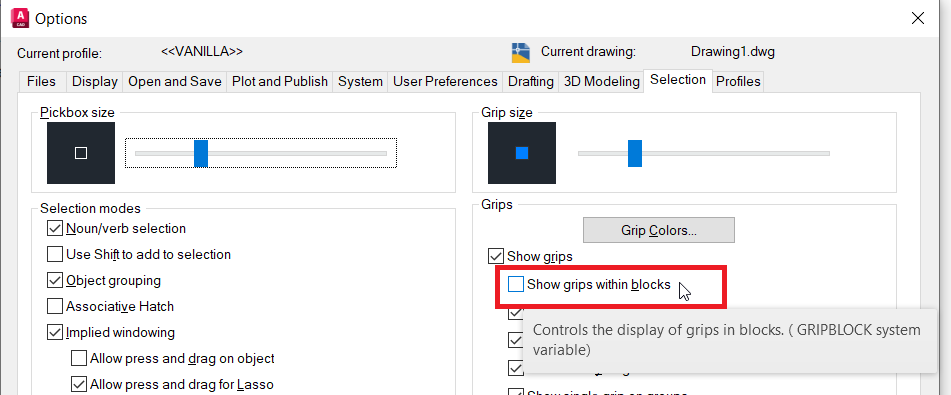 Multiple grip points appear when selecting a block in AutoCAD products