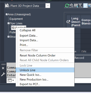 "Line Number is locked" will be shown in the AutoCAD Plant 3D model drawing