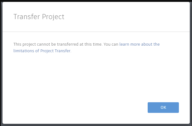 "Cannot transfer project..." when trying to transfer in Fusion