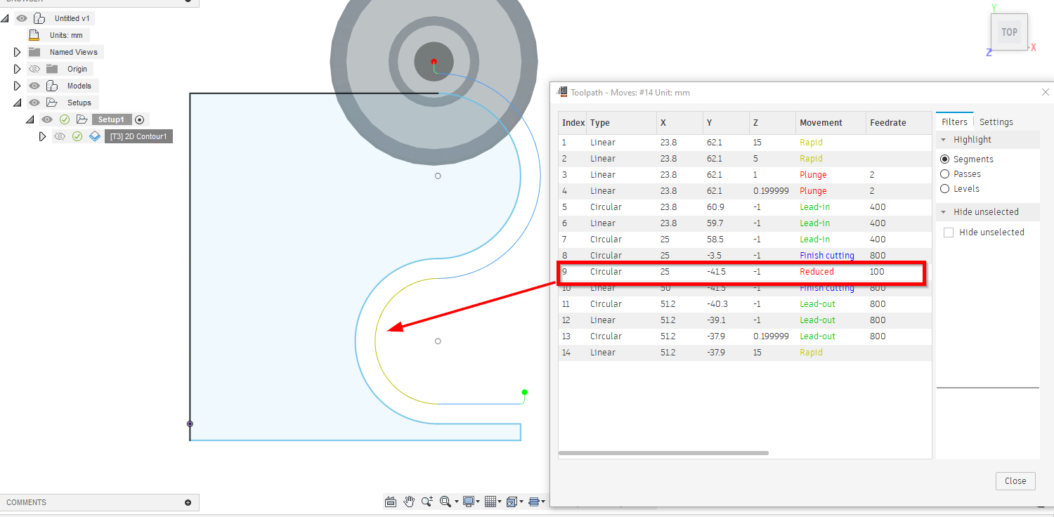 How to control feed rate on internal and external arcs in Fusion.