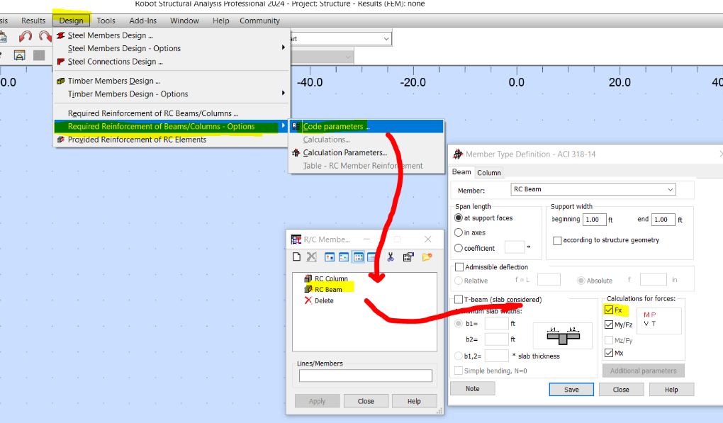 How to consider axial force while concrete beam design in Robot Structural Analysis