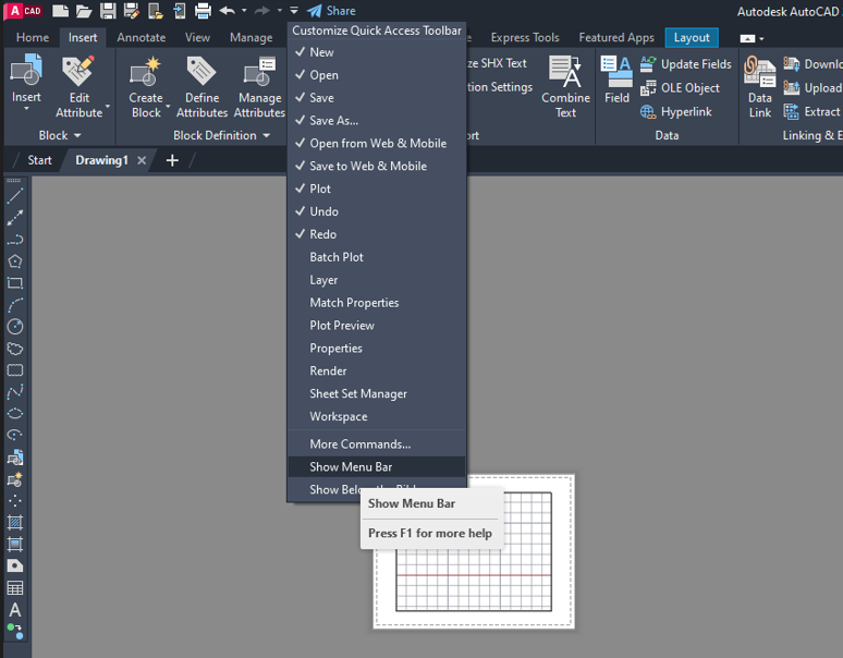 How To Turn On The Menu Bar In AutoCAD Products