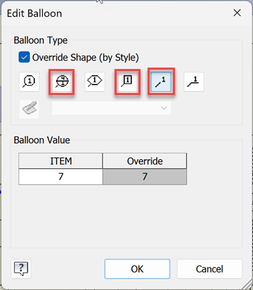 Cannot display more than one property in a balloon when using linear shape style in Inventor