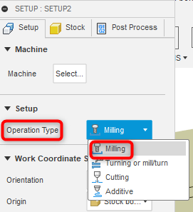 'The chosen operation is not compatible with the current setup' message in Fusion 360 Manufacture