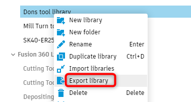 How to export a CAM Tool Library in Fusion