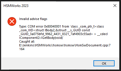 Invalid advise flags error in HSMWorks