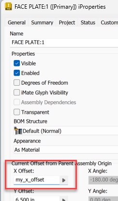Cannot link parameter to the XYZ offset value of a component in an assembly in Inventor