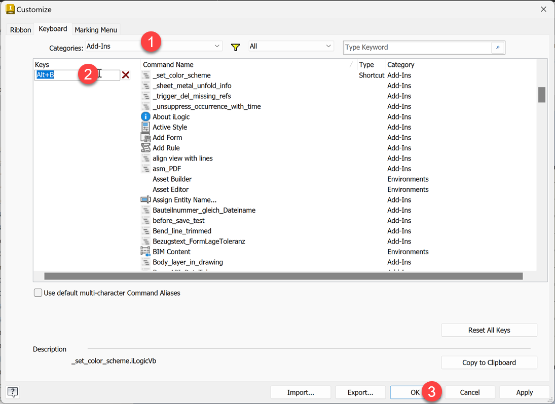 Change the background color using a keyboard short cut in Inventor