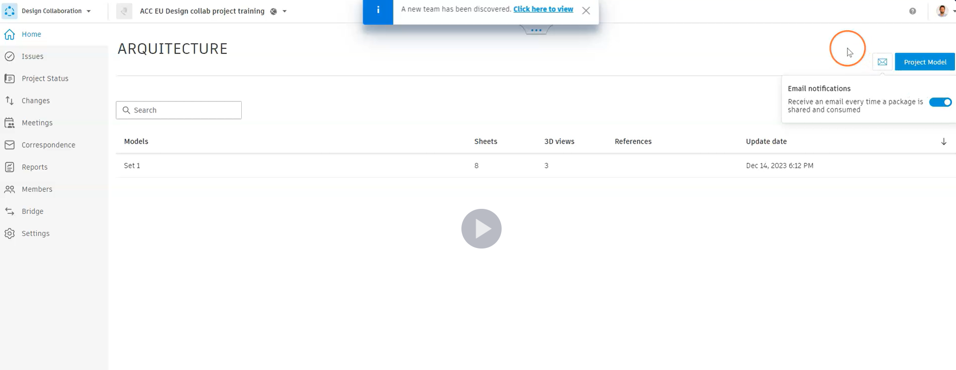 How to enable email notifications for sharing and consuming package in ACC Design Collaboration
