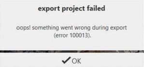 "export project failed" when exporting as RCS in ReCap Pro