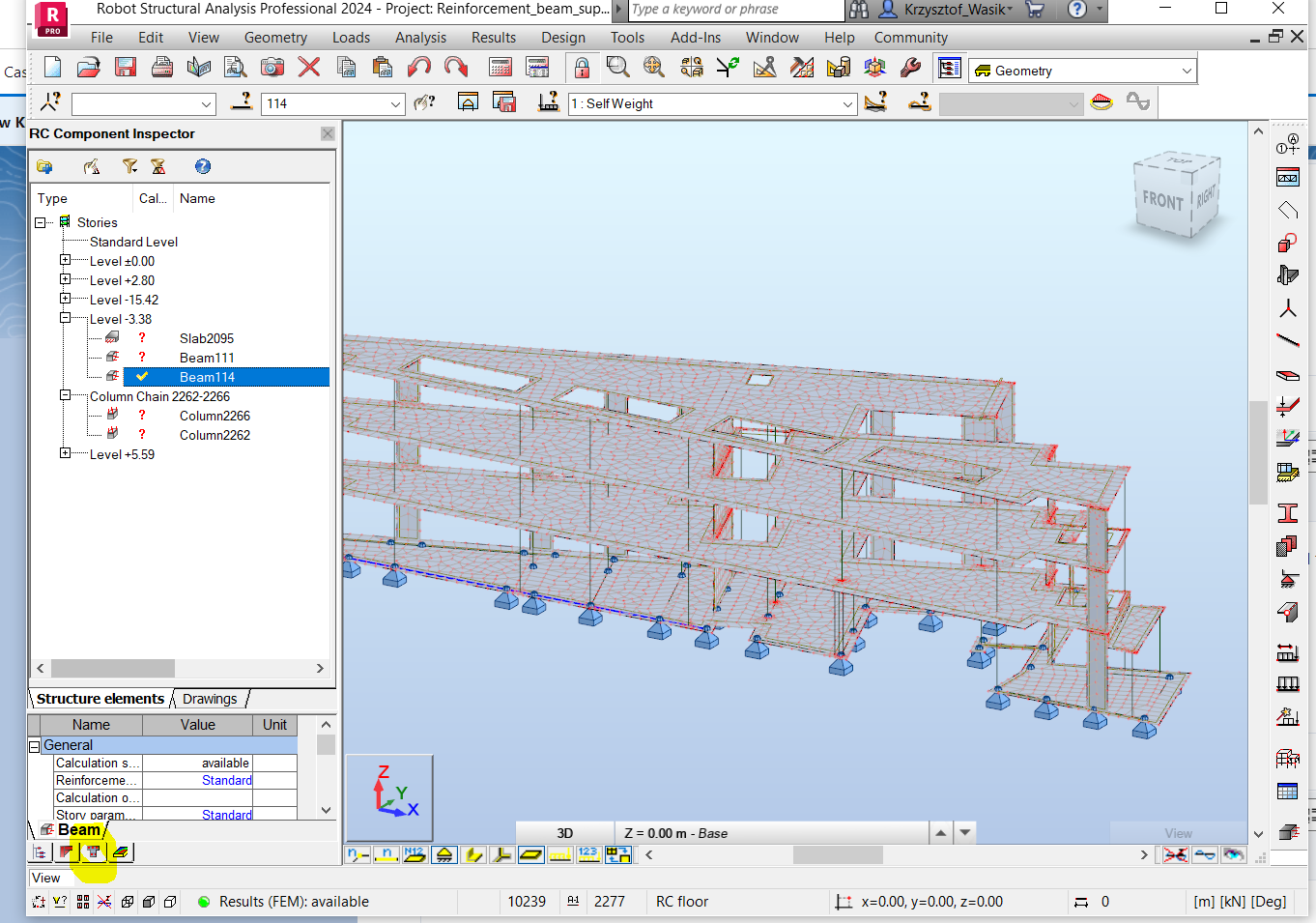 제공된 철근 배근 모듈의 고정 철근 배근이 Robot Structural Analysis의 이미 계산된 빔에서 제거됩니다.