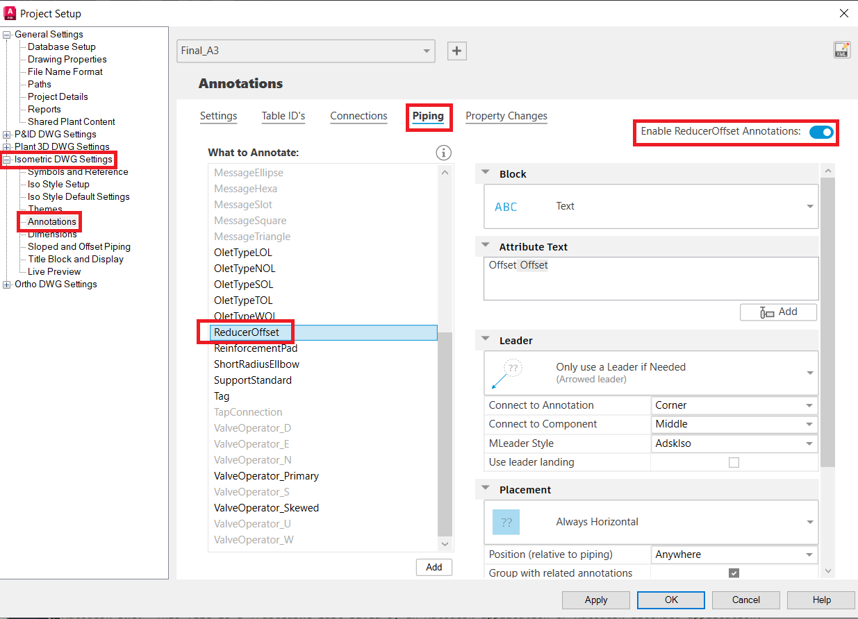 How To Remove The Eccentric Reducer Fob And Offset Location Annotation In Isometric Drawings Of