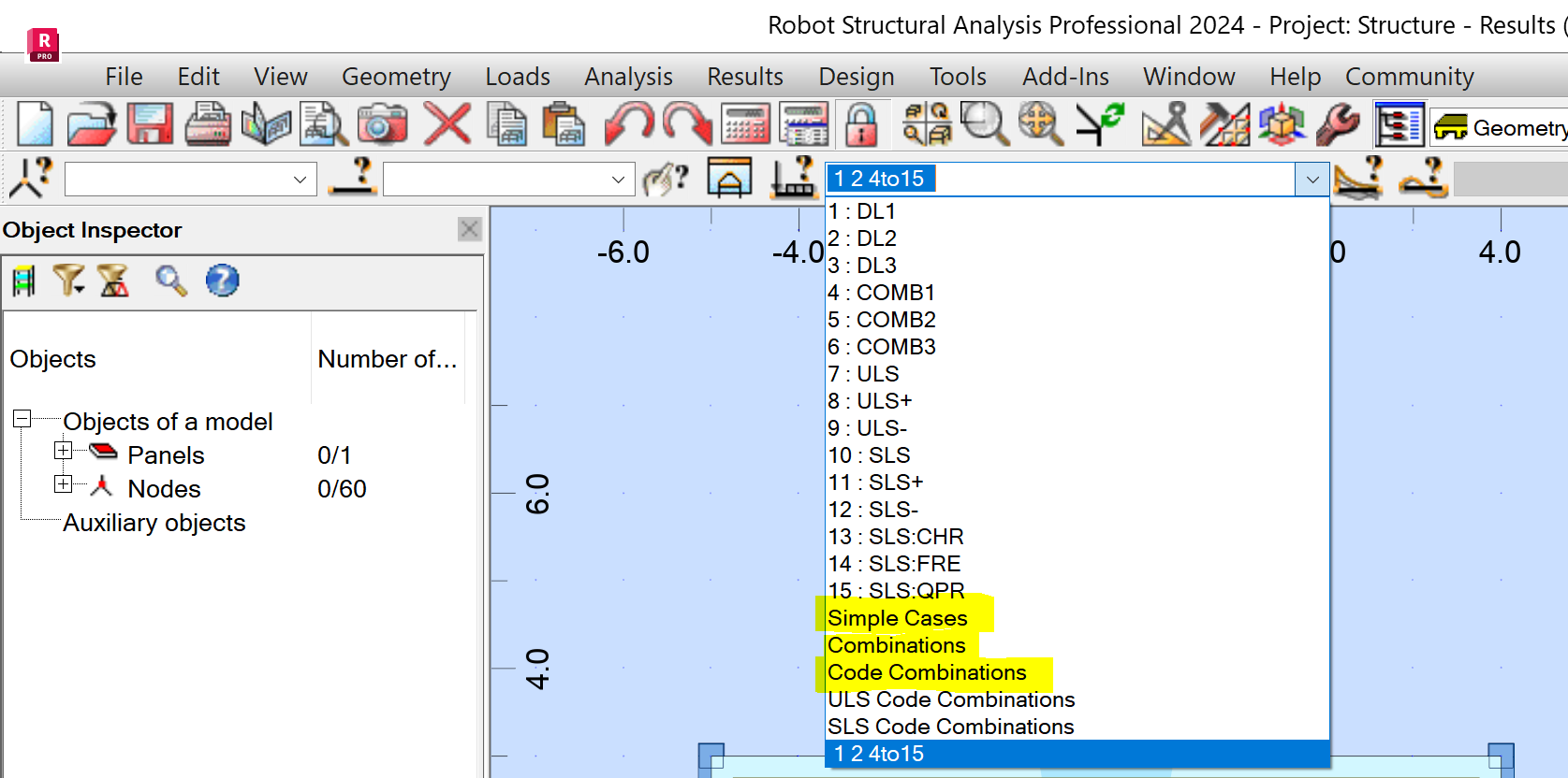 How to display map envelope for code combinations list of simple load cases or list of manual ...