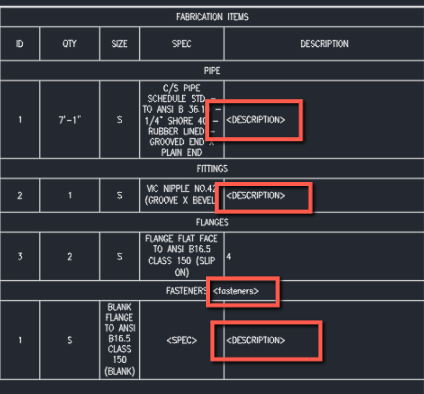 Broken AutoCAD Plant 3D isometric bill of material (BOM)