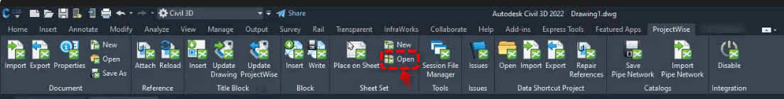 如何在 AutoCAD 产品中从 ProjectWise 导入图纸集中的布局
