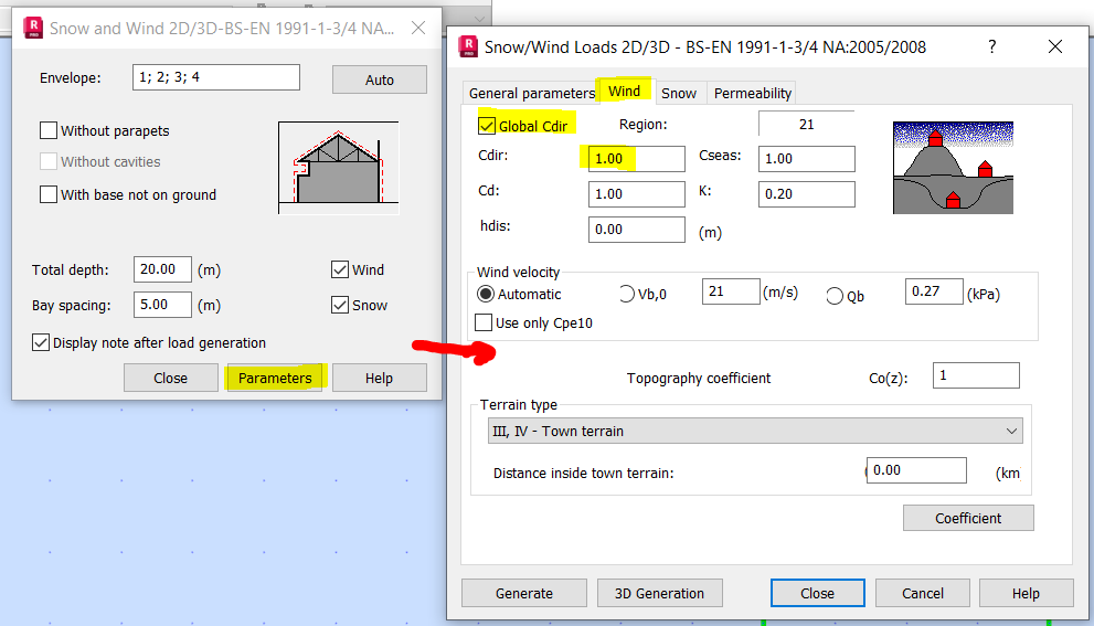 Wind load applied according to BS-EN-1991-1-4 smaller than expected in Robot Structural Analysis