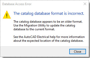 "The catalog database format is incorrect" when accessing SQL database ...