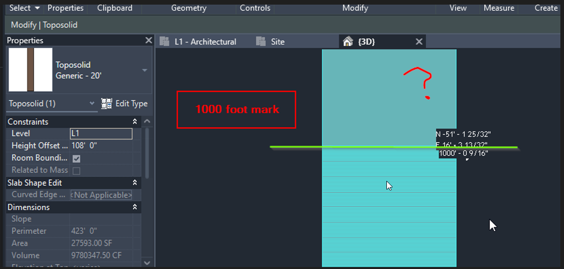 Topography Contour lines are not visible above 1000 feet in Revit