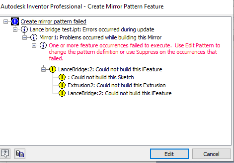 "Create mirror pattern failed" is observed when the lance bridge punch tool is mirrored in ...