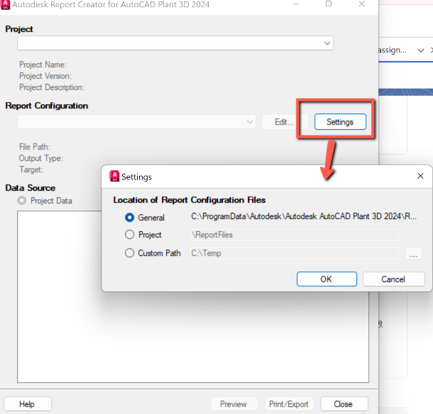 How to configure reports for 3D AutoCAD Plant 3D components?