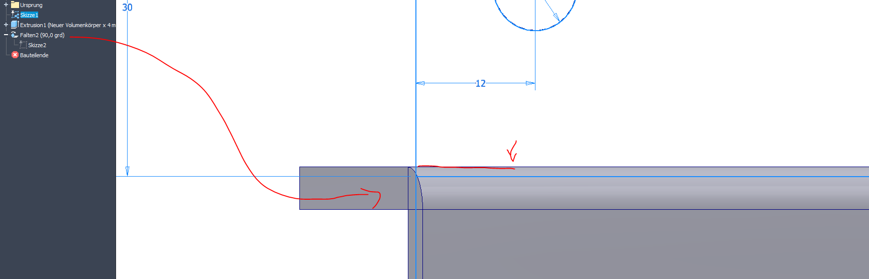 Line from sketch does not align with folded model in a sheet metal part in Inventor