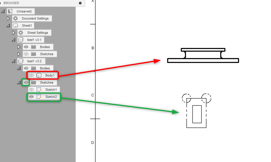 How to create a drawing containing views of CAD model and 2D Sketches in Fusion