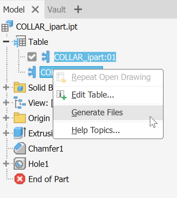 "XYZ is not a member of the family table." in a drawing in Inventor