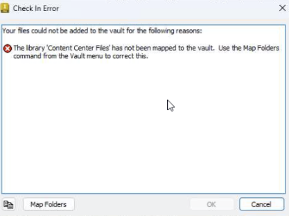 "The library '[library name]' has not been mapped to the Vault" message when trying to check in ...