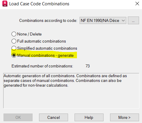 How to avoid generation of combinations including snow and positive temperature loads while ...