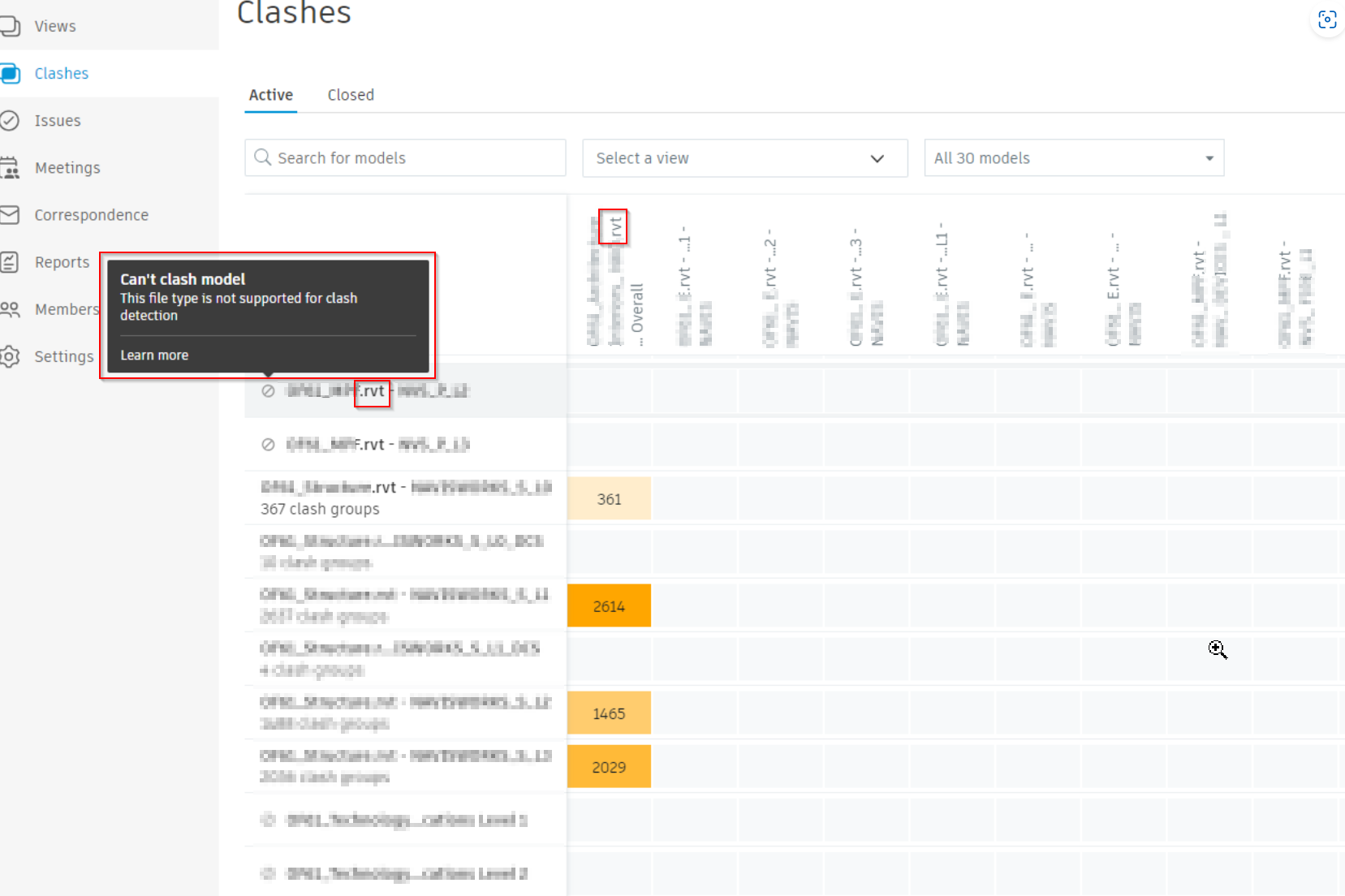 Error Message Cant Clash Model When Trying To Clash A Revit File In Acc Model Coordination