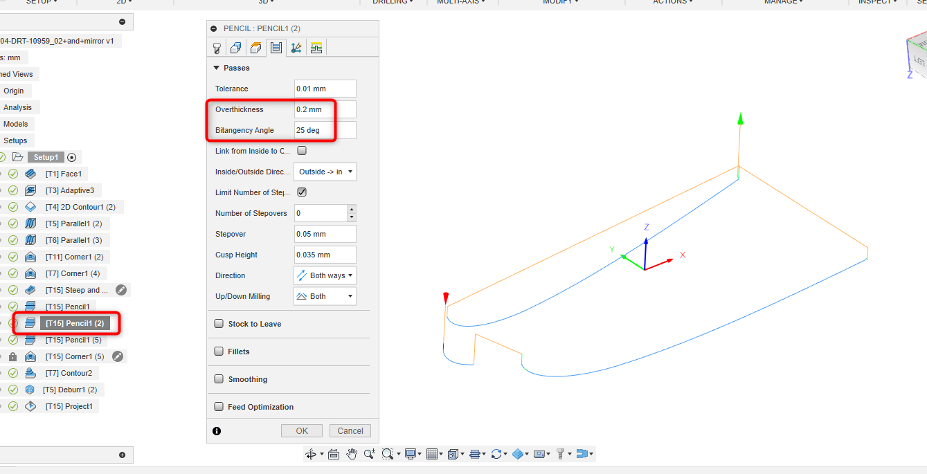 Getting poor quality Pencil toolpath with sporadic spikes using EndMillin Fusion 360 CAM