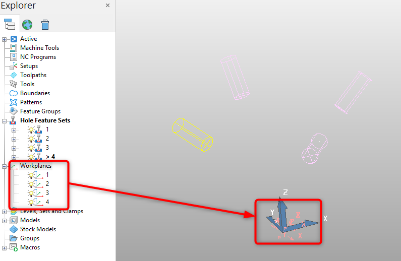 How to create an aligned workplane for multiple compound holes in PowerMill