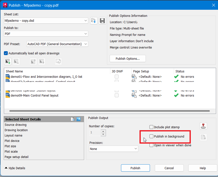 Slow publishing project to multi-sheet PDF in AutoCAD Electrical