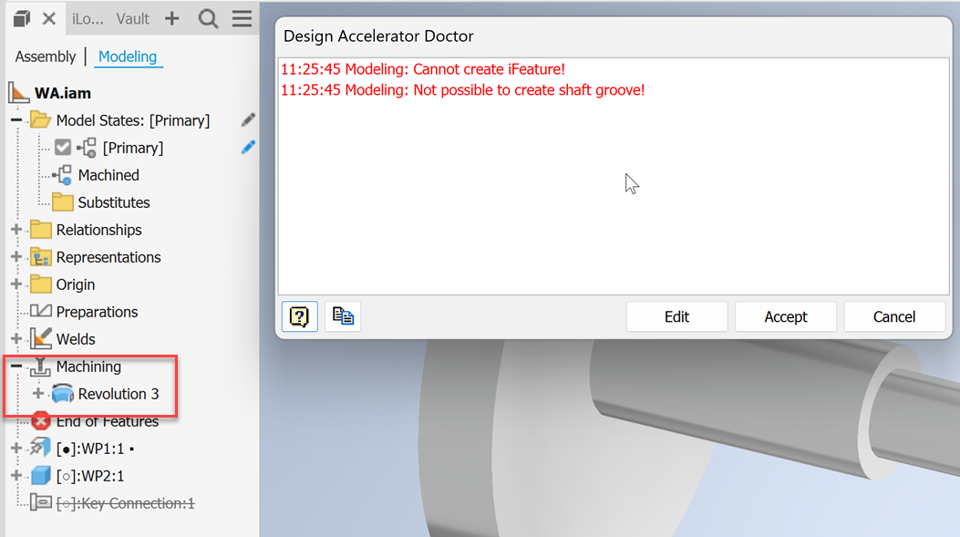 "Not possible to create shaft groove!" when using Parallel Key ...