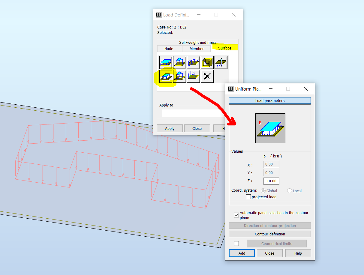 How to copy planar load on contour in Robot Structural Analysis
