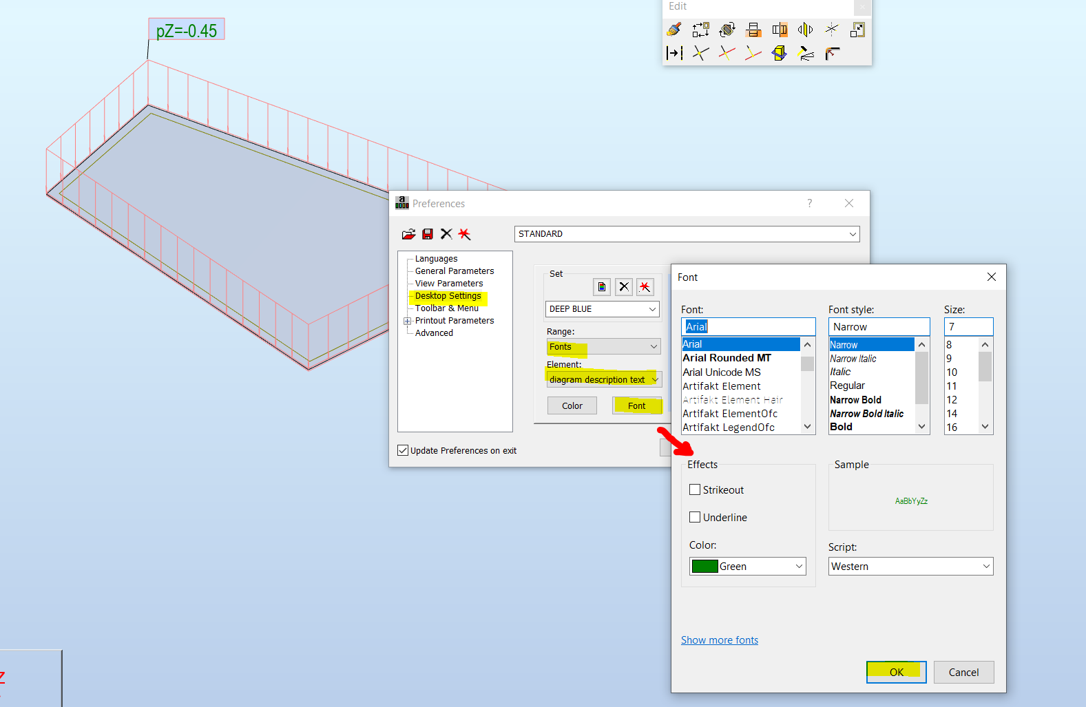 How to change font for load description in Robot Structural Analysis